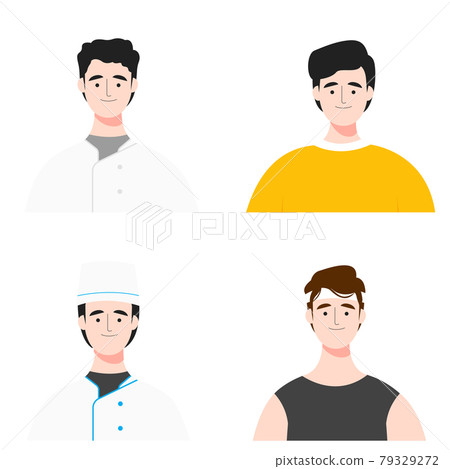 set of Smiling Asian employees, workers in... - Stock Illustration ...