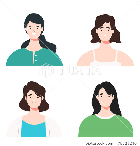 set of Smiling Asian employees, workers in... - Stock Illustration ...