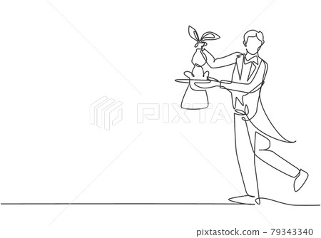 Single continuous line drawing the magician... - Stock Illustration ...