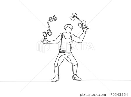 Single one line drawing an acrobat juggling... - Stock Illustration ...