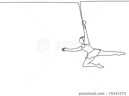 Single one line drawing a female acrobat... - Stock Illustration ...