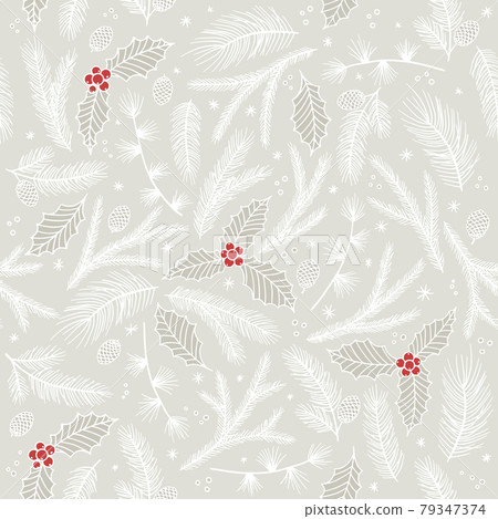 Christmas seamless pattern. Pine twigs, red... - Stock Illustration ...