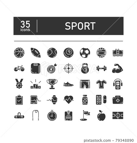 Set of 35 gray icons of sport for modern...-插圖素材 [79348890] - PIXTA圖庫