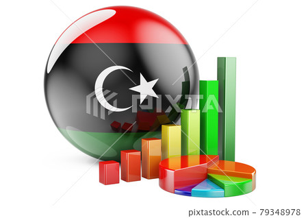Libyan flag with growth bar graph and pie... - Stock Illustration ...