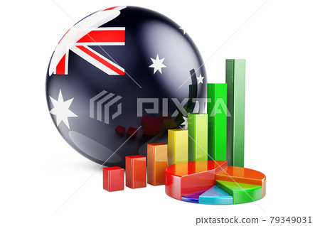 Australian flag with growth bar graph and pie... - Stock Illustration ...