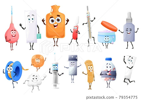 Cartoon pills, drugs and medicament characters set - Stock Illustration ...