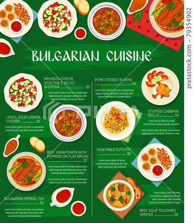 Bulgarian cuisine dish menu poster, Bulgaria food - Stock Illustration ...