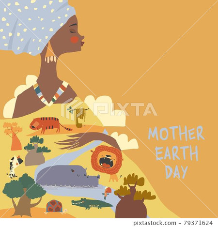 Happy Mother Earth Day with African Woman... - Stock Illustration ...