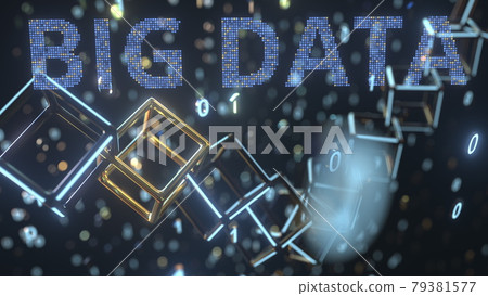 BIG DATA text and cubic chain and binary...-插圖素材 [79381577] - PIXTA圖庫