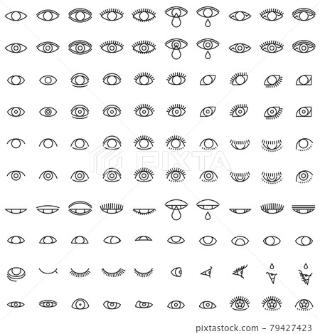 Simple line drawing eye variation Icon set... - Stock Illustration ...