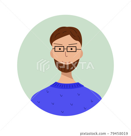 Man with a beard and glasses porter character... - Stock Illustration ...