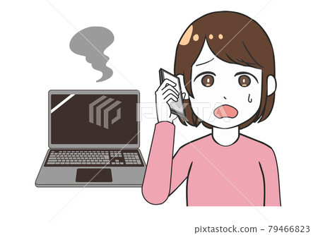 PC failure, phone with smartphone, female - Stock Illustration ...