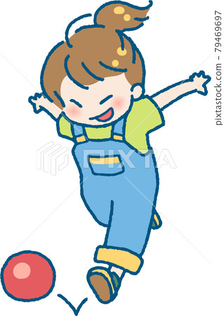 Illustration of a child playing chasing a ball... - Stock Illustration ...