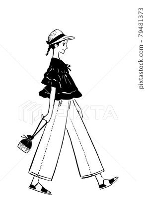 Female line drawing enjoying fashion - Stock Illustration [79481373 ...