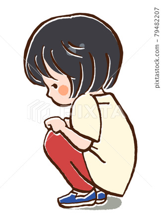 Illustration of a crouching girl - Stock Illustration [79482207] - PIXTA