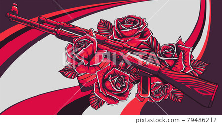Vector Illustration of rifle with roses design - Stock Illustration ...