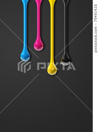 cmyk ink drops on black paper background - Stock Illustration [79491428 ...