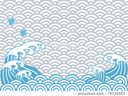 Wave sea wave plover bird Japanese pattern... - Stock Illustration ...