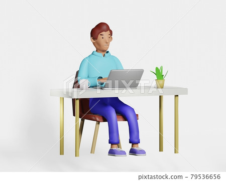 Illustration 3D character man at the desk... - Stock Illustration ...