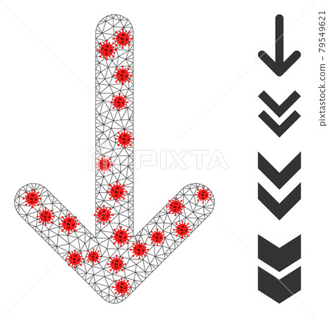 Polygonal Network Arrow Down Icon with Virus... - Stock Illustration ...