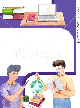 Online Learning at Home frame Watercolor - Stock Illustration [79555413 ...