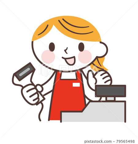Cute character of a female clerk at the cash... - Stock Illustration ...