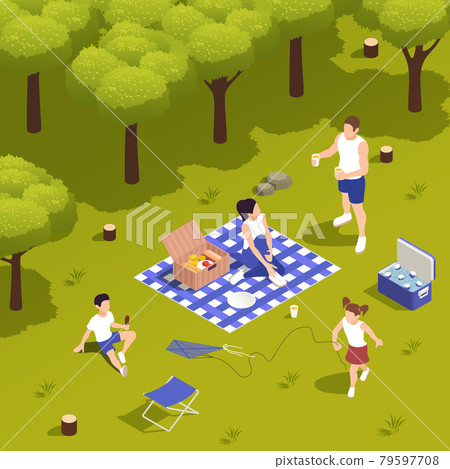 Family Picnic Isometric Composition - Stock Illustration [79597708] - PIXTA