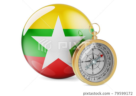 Compass with Myanmar flag. Travel and tourism... - Stock Illustration ...
