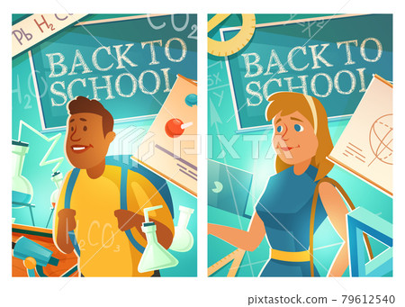 Back to school cartoon posters with students. - Stock Illustration ...