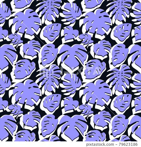 Seamless pattern with blue tropical leaves on... - Stock Illustration ...