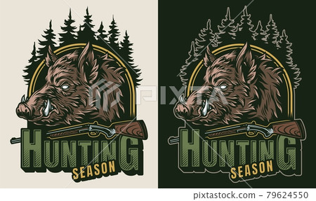 Vintage hunting colorful logo - Stock Illustration [79624550] - PIXTA