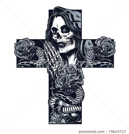 Vintage chicano cross shaped tattoo concept - Stock Illustration ...