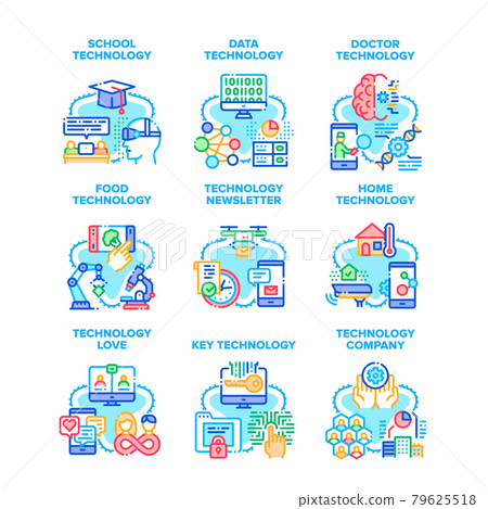 Technology Company Set Icons Vector Illustrations - Stock Illustration ...