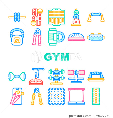 Home Gym Equipment Collection Icons Set Vector - Stock Illustration ...