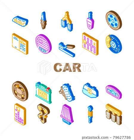 Car Vehicle Details Collection Icons Set Vector - Stock Illustration ...
