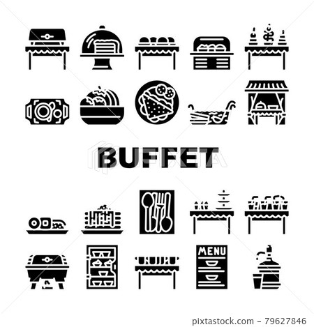 Buffet Food And Drinks Collection Icons Set Vector - Stock Illustration ...
