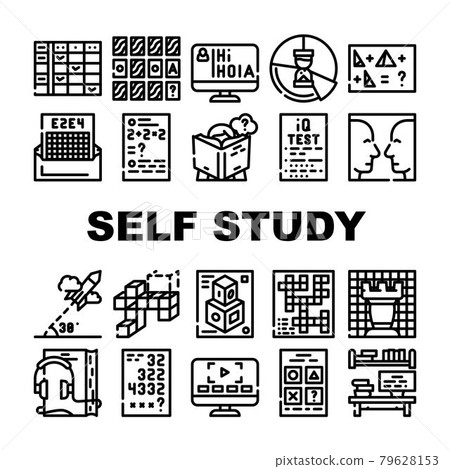 Self Study Lessons Collection Icons Set Vector - Stock Illustration ...