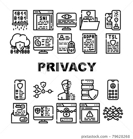 Privacy Policy Protect Collection Icons Set Vector-插圖素材 [79628268 ...