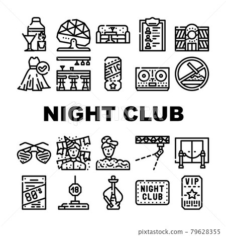 Night Club Dance Party Collection Icons Set Vector - Stock Illustration ...