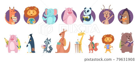 Back to school animal. Wild animals avatars,... - Stock Illustration ...