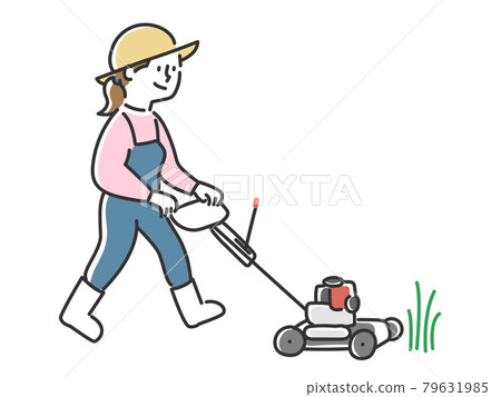 Young woman weeding with a mower - Stock Illustration [79631985] - PIXTA