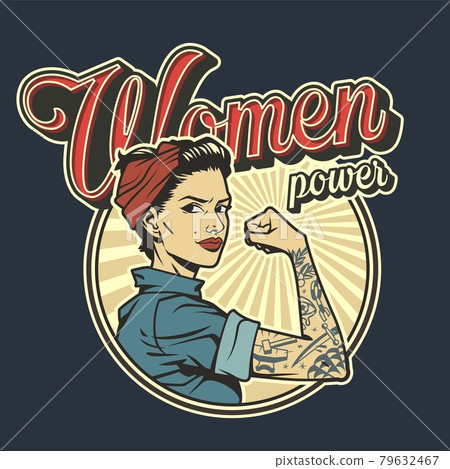 Vintage colorful woman power badge - Stock Illustration [79632467] - PIXTA