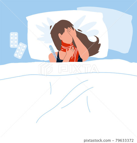Infected Sick Woman Lying In Bed With Fever Vector - Stock Illustration ...