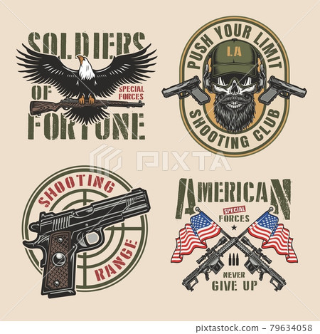 Vintage military colorful logos set - Stock Illustration [79634058] - PIXTA