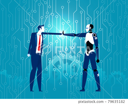 Man creates robot. Human and artificial... - Stock Illustration ...