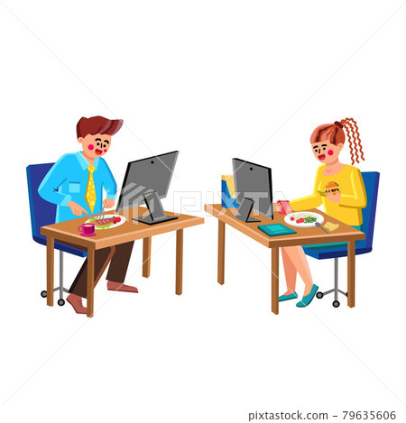 Businesspeople Eat At Desk And Working Vector - Stock Illustration ...