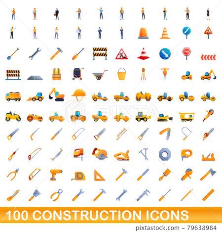100 construction icons set, cartoon style - Stock Illustration ...
