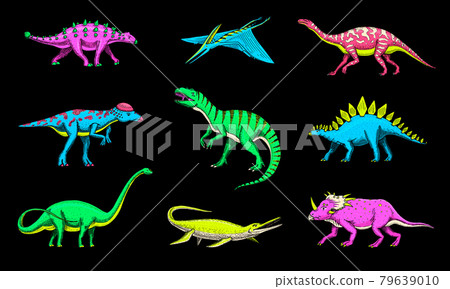 Dinosaurs set, Tyrannosaurus rex, Triceratops,... - Stock Illustration ...