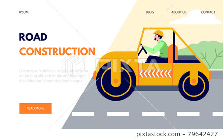 Road construction works web site banner... - Stock Illustration ...