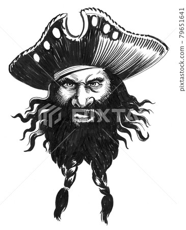 Angry pirate captain. Ink black and white drawing - Stock Illustration ...